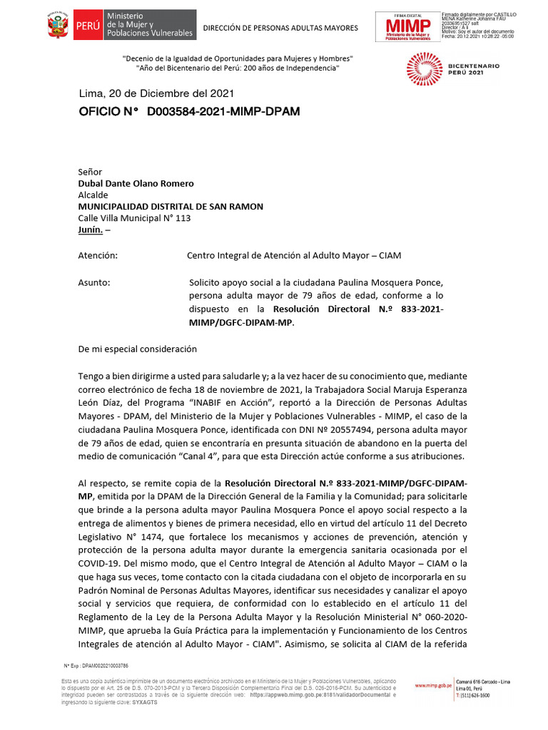 Oficio 003584 2021 Dpam | PDF | Gobierno