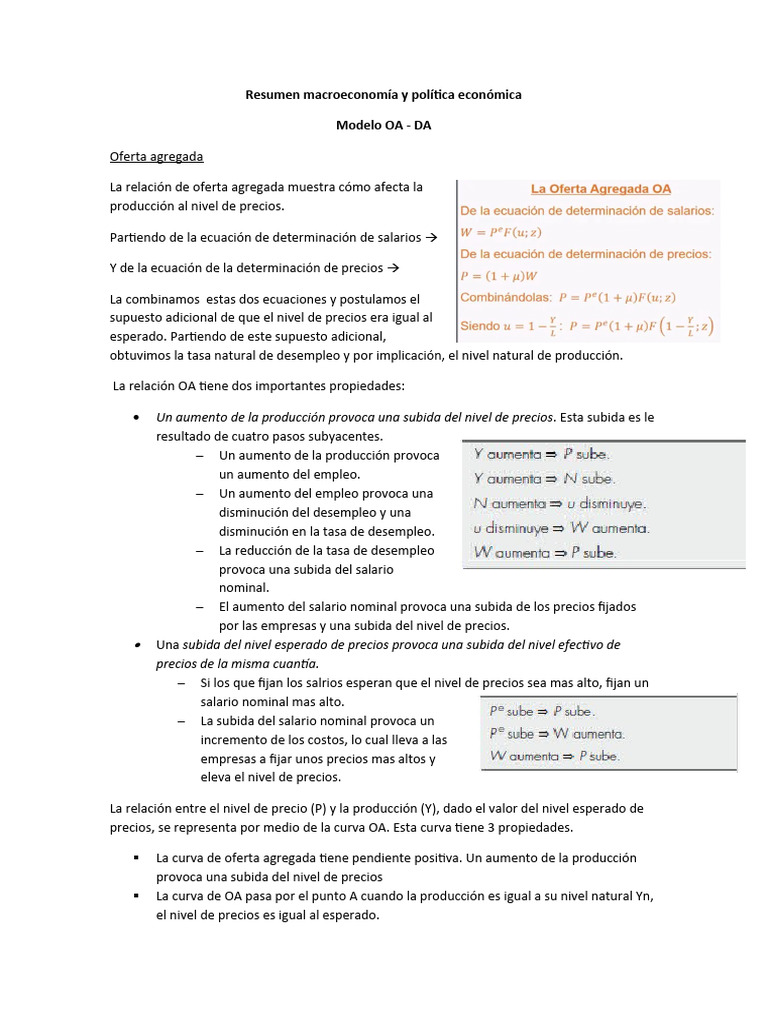 Resumen modelo OA-DA | PDF | Precios | Equilibrio económico