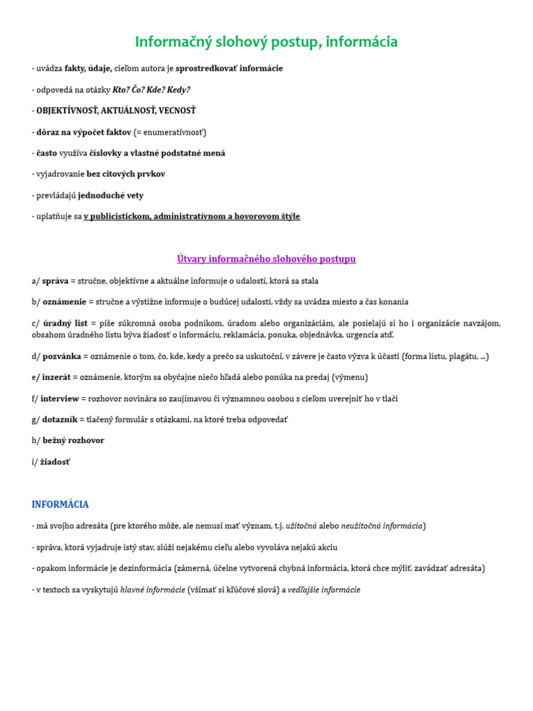 14.informačný Slohový Postup | PDF