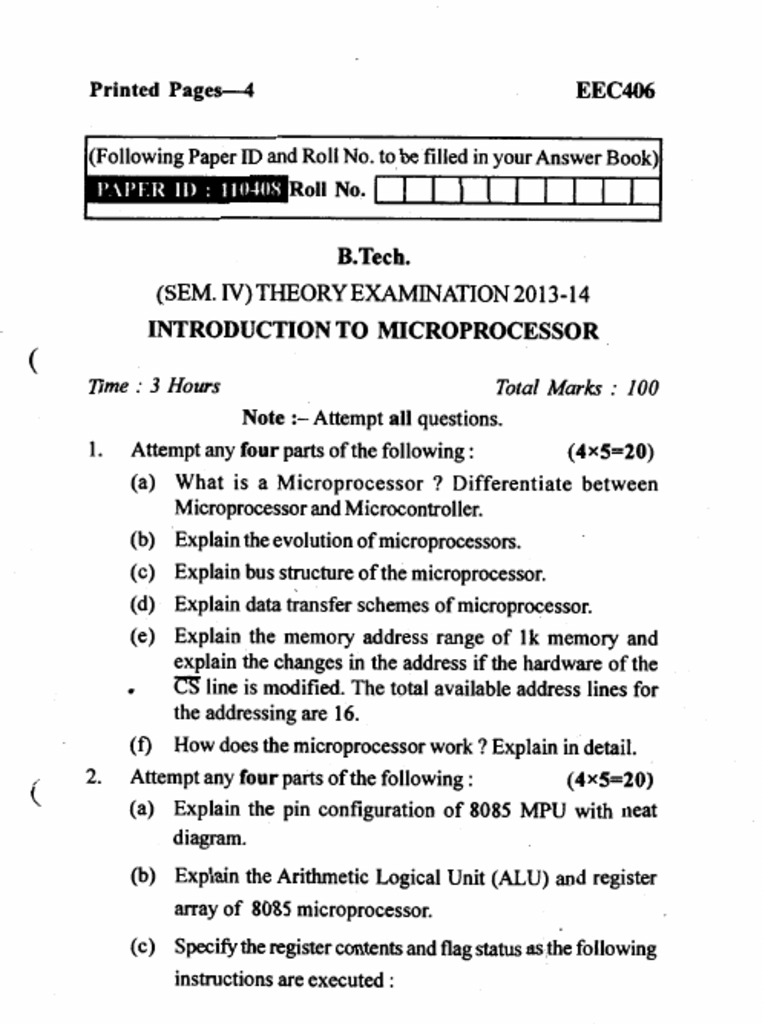 27 - Btech Ec 4 Sem Introduction To Microprocessor Eec 406 2013 14 | PDF