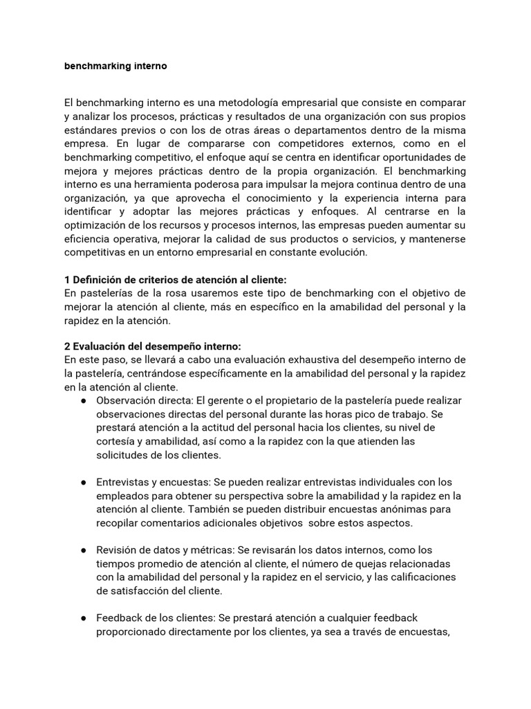 Benchmarking Interno | PDF | Benchmarking | Servicio al Cliente