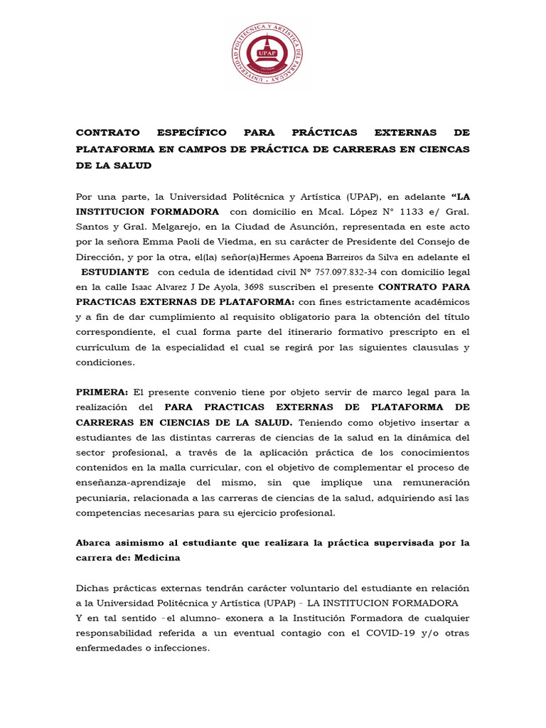 Contrato para Practica Segun Protocolo | PDF