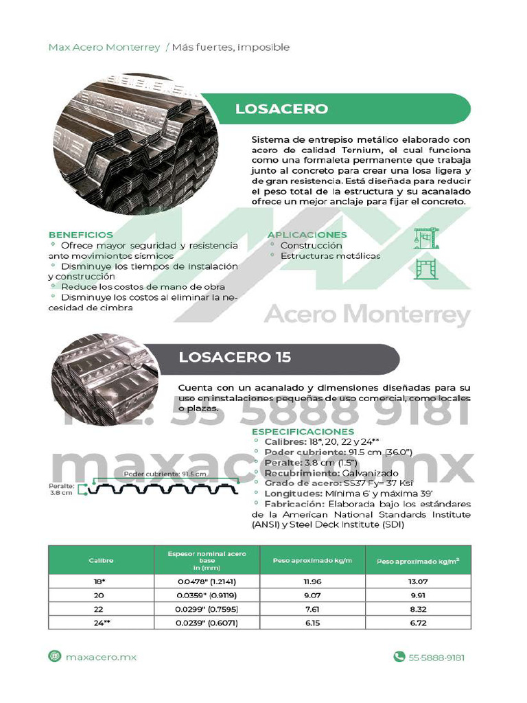 Ficha Tecnica Max Acero Lamina Losacero 15 | PDF