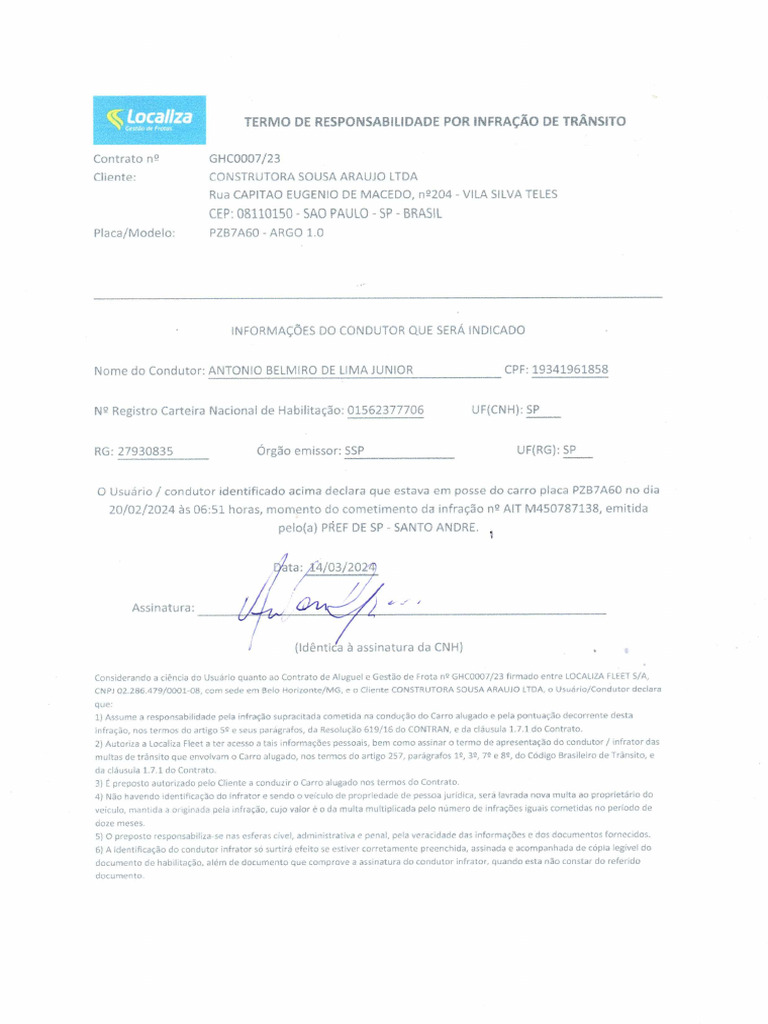 termo de multa Antonio Belmiro | PDF
