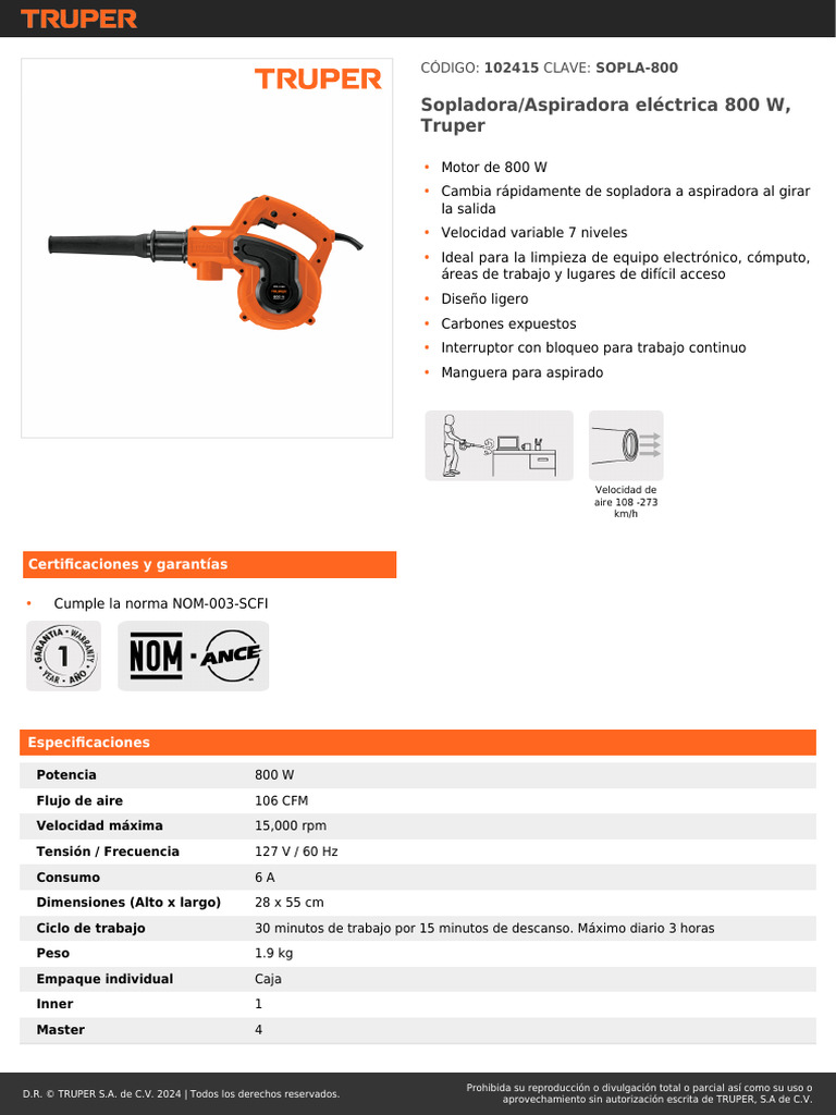 Ficha Tecnica SOPLADORA | PDF | Aspiradora
