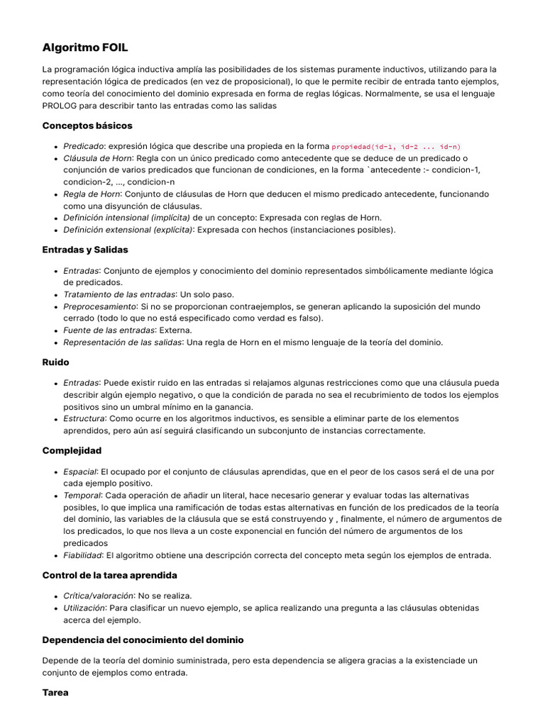 Algoritmo FOIL en Programación Lógica | PDF | Lógica de primer orden | Algoritmos