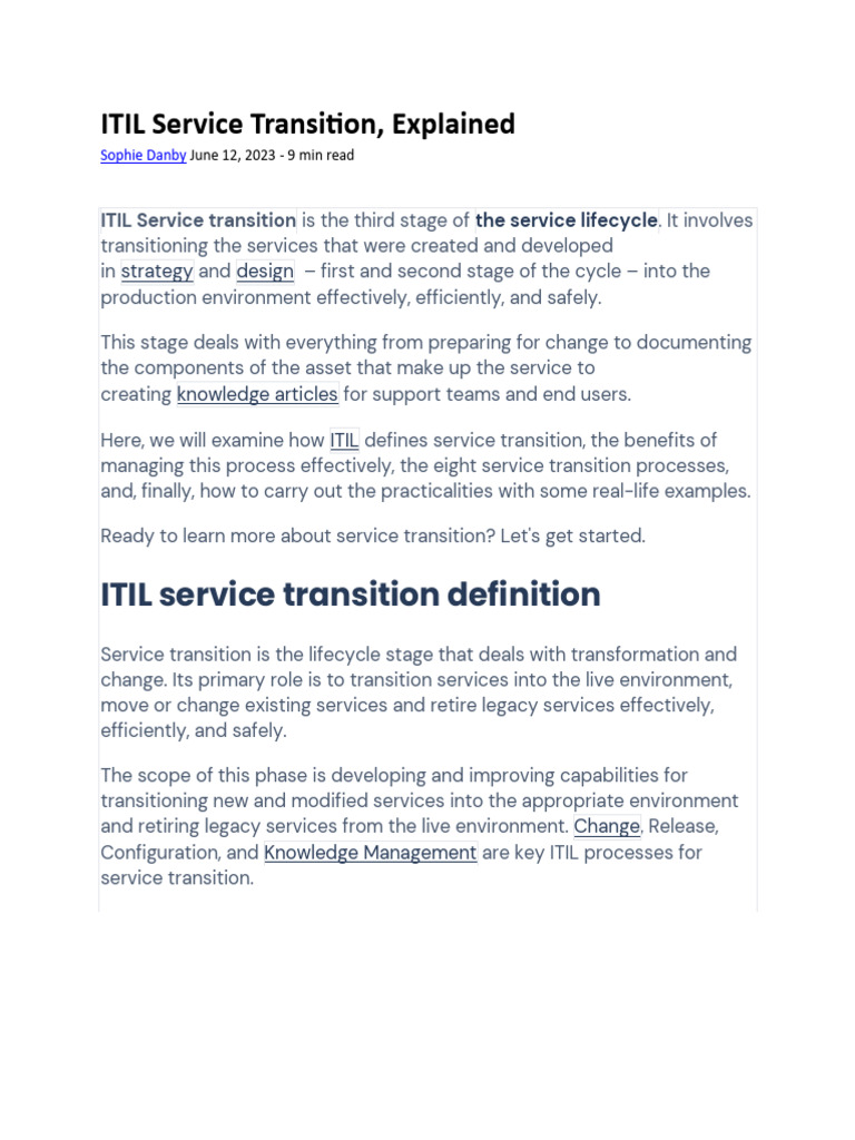ITIL Service Transition - B | PDF | Project Management | Computing