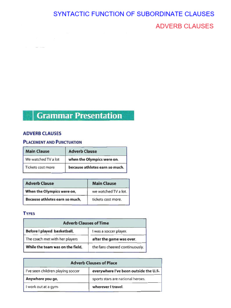 Focus On Grammar 5 Adverb - Clauses - PDF | Download Free PDF | Clause | Linguistic Morphology