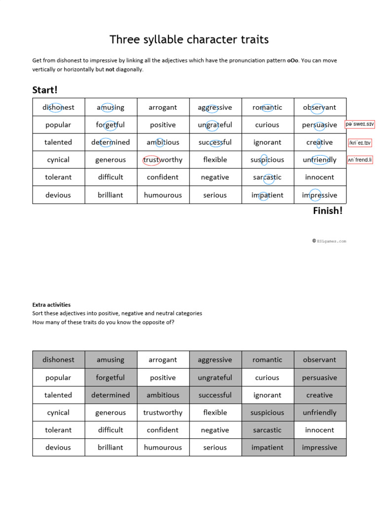 3 Syllable Character Traits Maze | PDF
