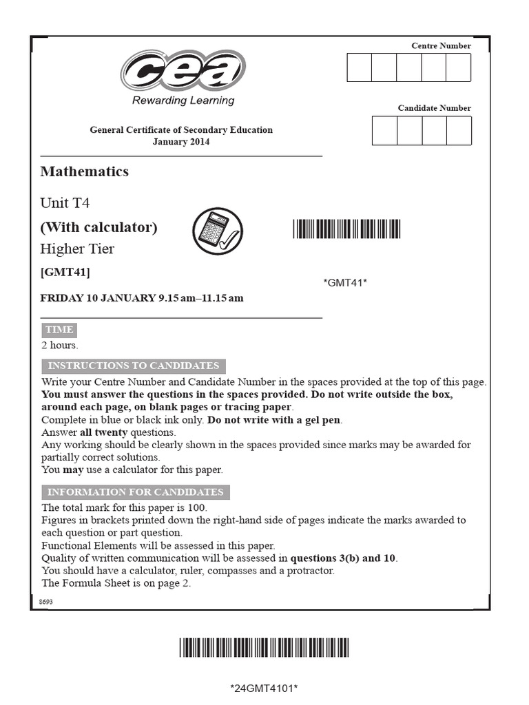 2014 GCSE Maths Higher Tier Paper | PDF
