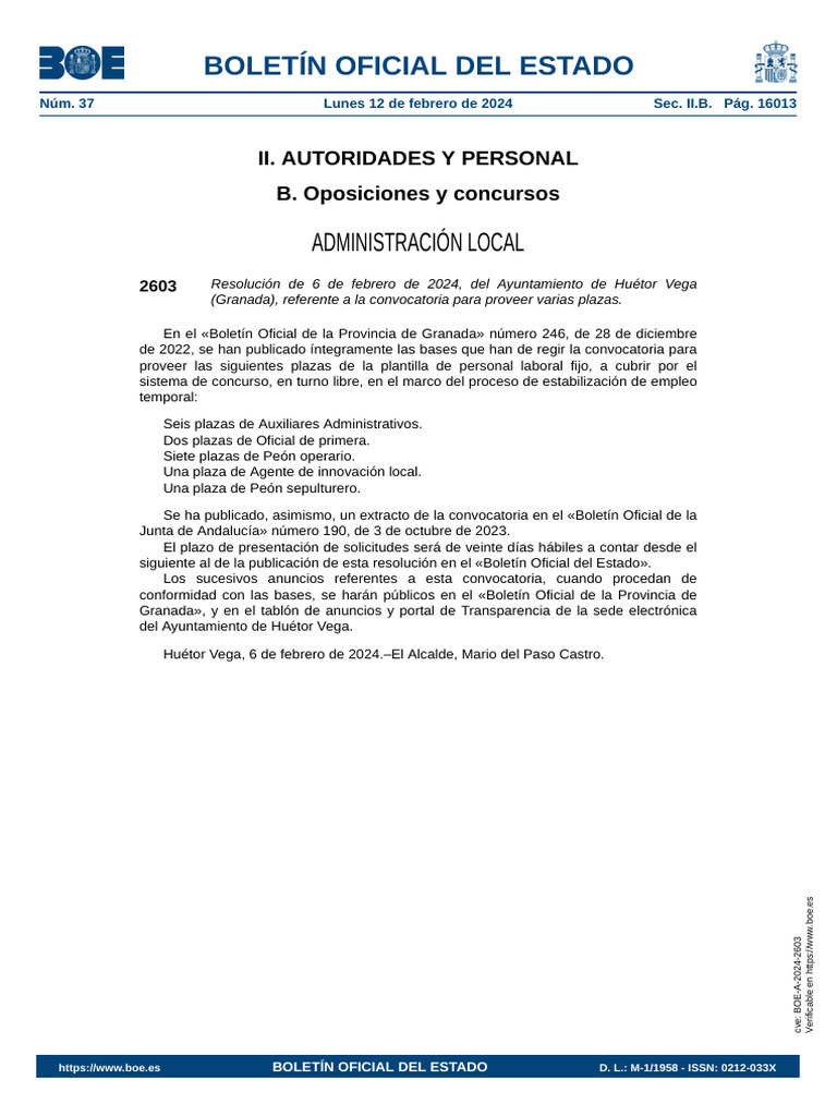 Boe A 2024 2603 | PDF | Gobierno