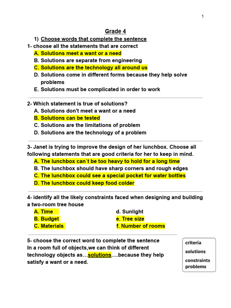 Final Worksheet Grade 4 | PDF | Engineering | Communication