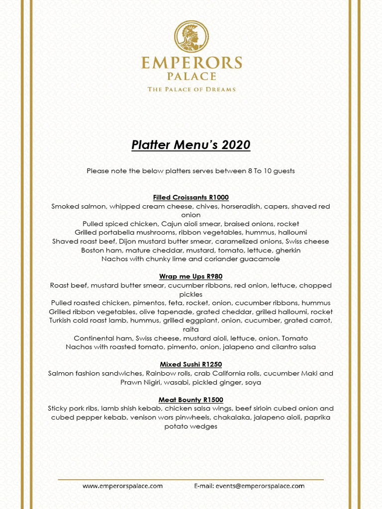 Platter Menus 20201 | PDF | Menu | Meal