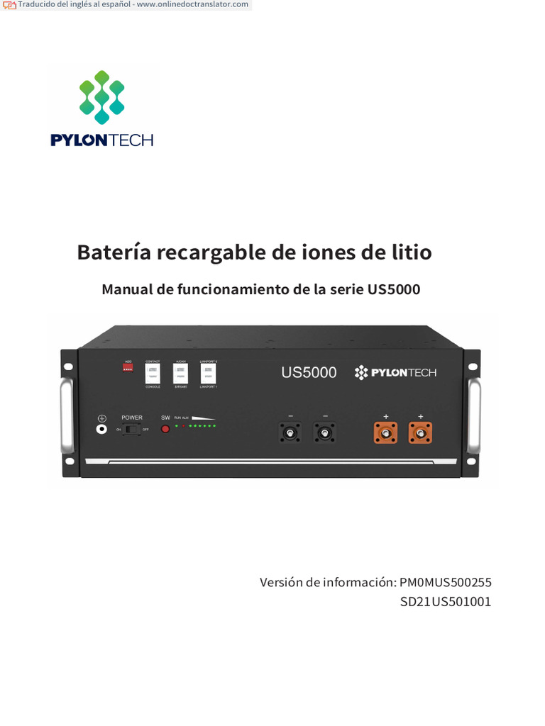 Manual-Pylontech-Us5000 en Es | PDF | Electricidad | Ingenieria Eléctrica