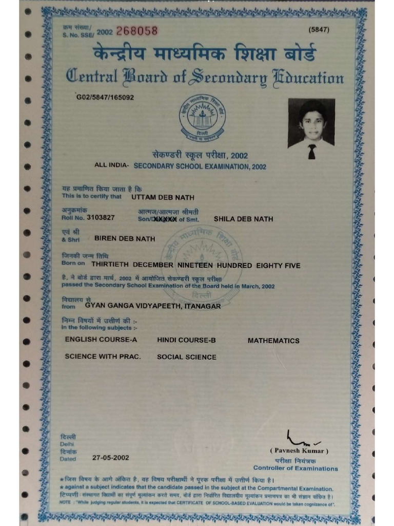 Class 10 Certificate | PDF