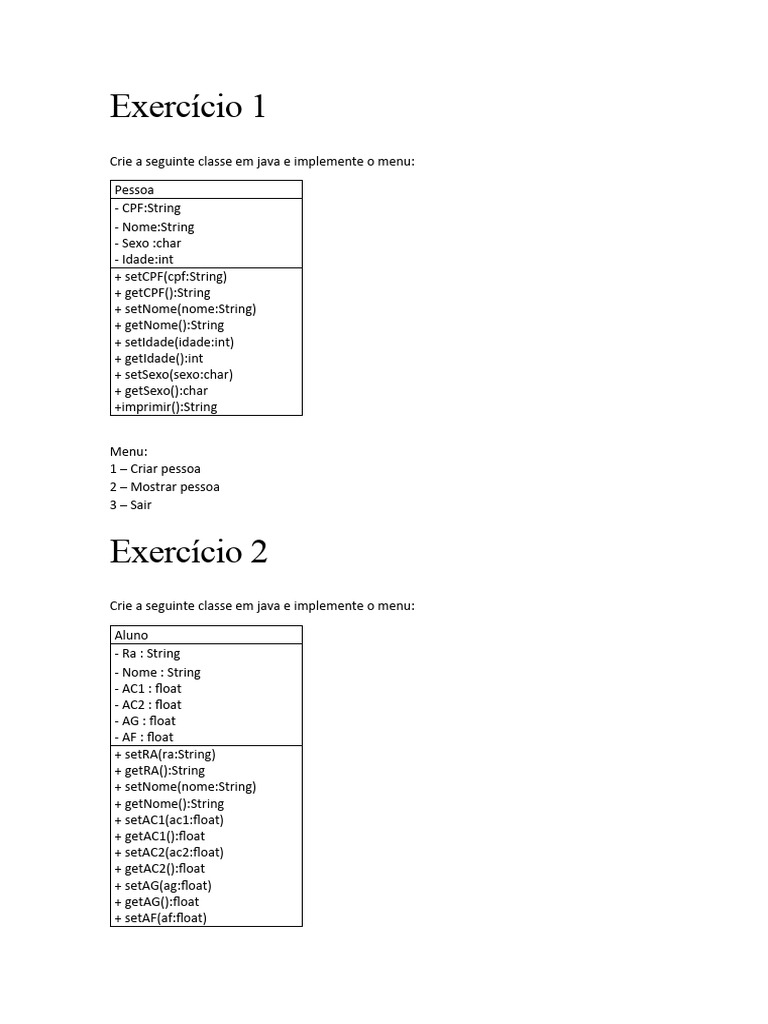 Exercícios POO - Aula 01 | PDF | Computadores