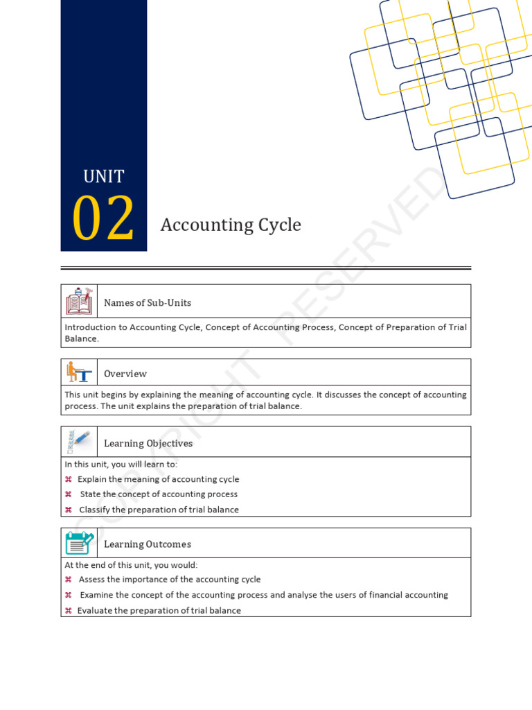 Accounting Cycle: Names of Sub-Units | PDF | Debits And Credits ...