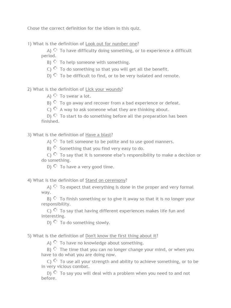 Chose The Correct Definition For The Idiom in This Quiz Idiomy Chipita ...