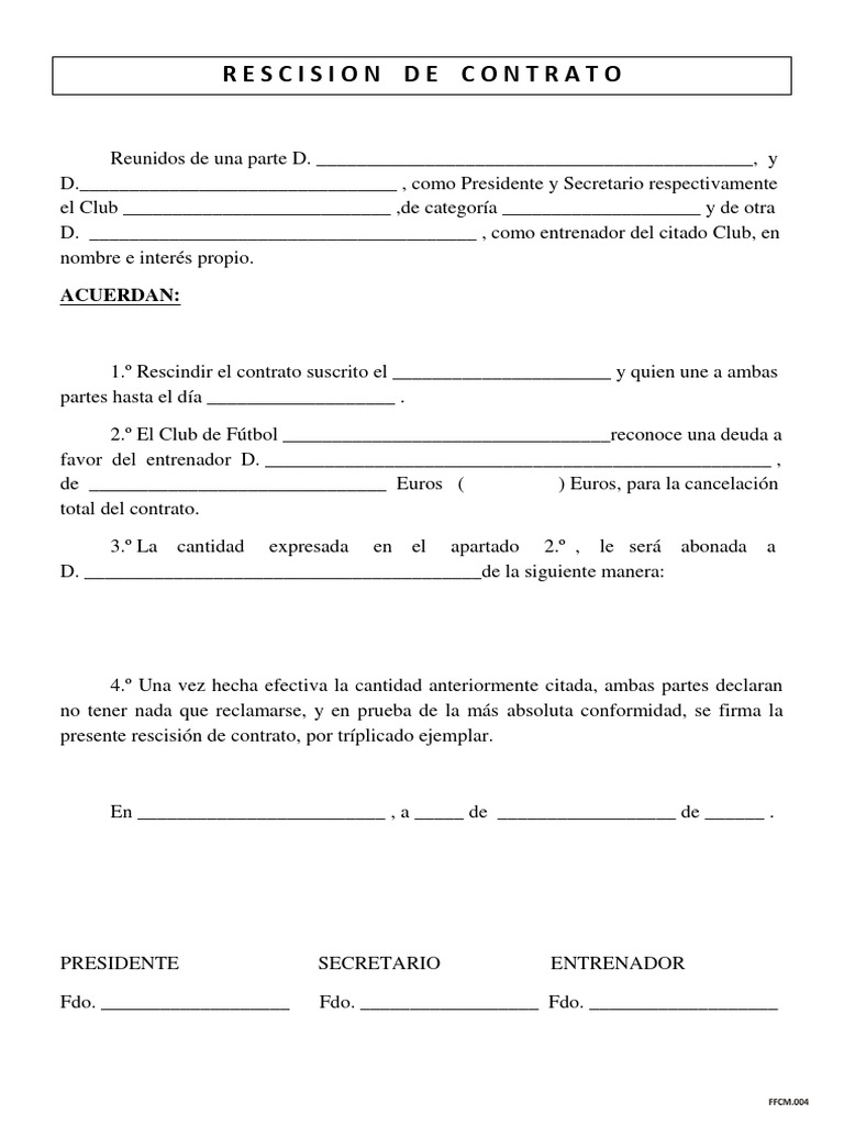 FFCM.004 Rescision y Finiquito de Contrato de Entrenador | PDF
