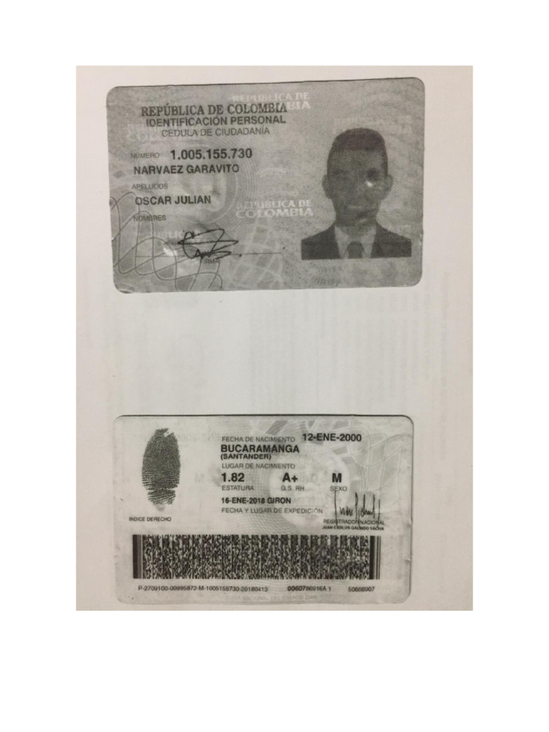 Cedula Oscar Julian Narvaez Garavito | PDF
