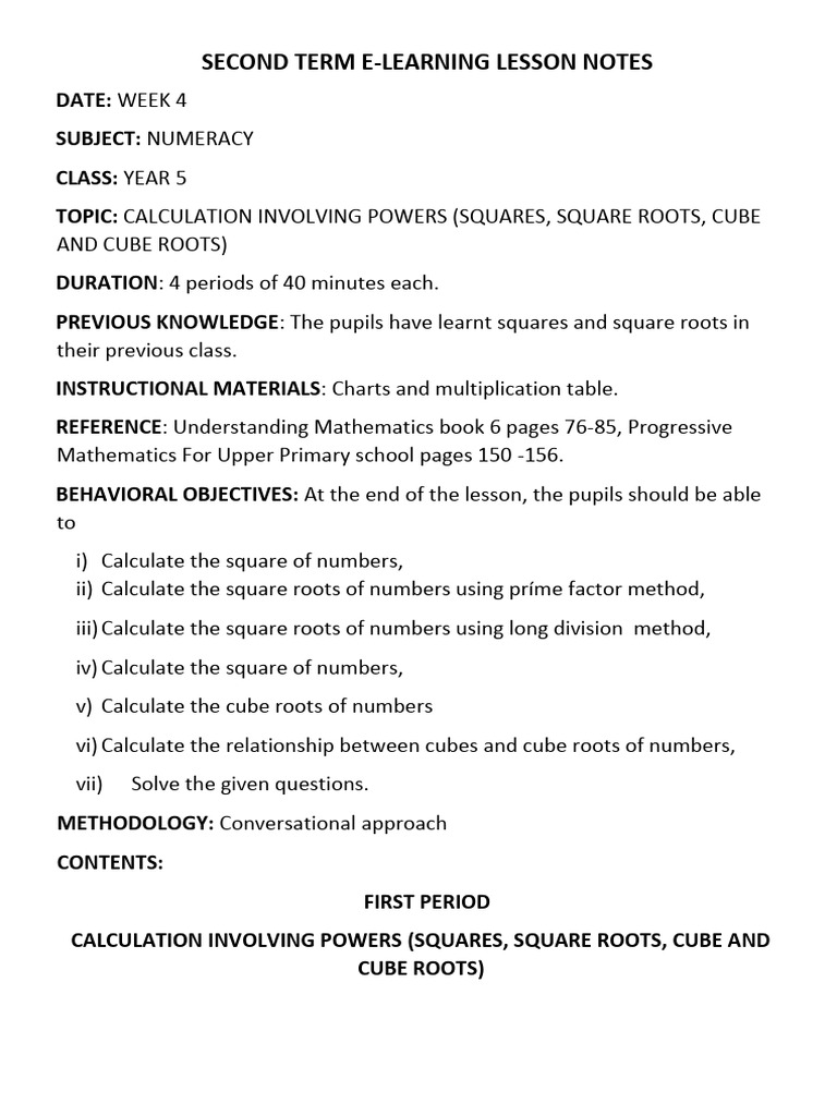 Lesson For Primary | PDF | Square Root | Multiplication