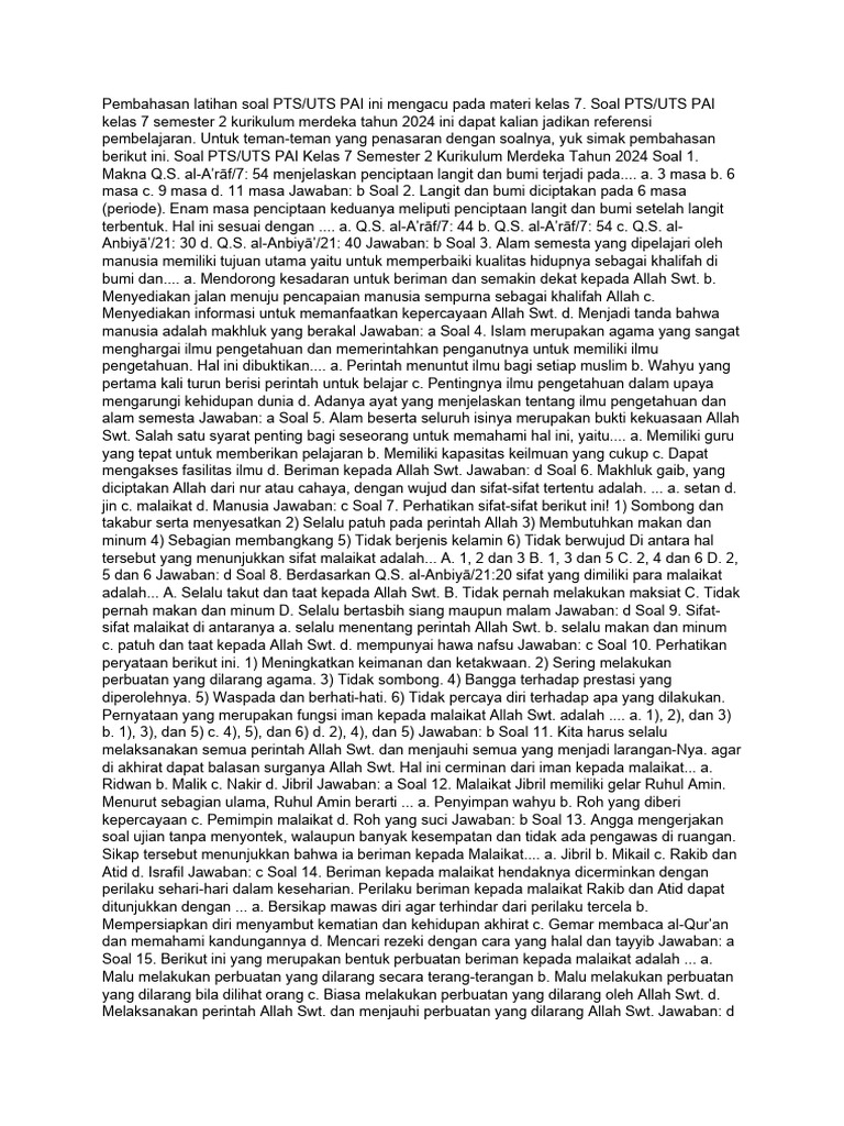 Pembahasan Latihan Soal PTS | PDF