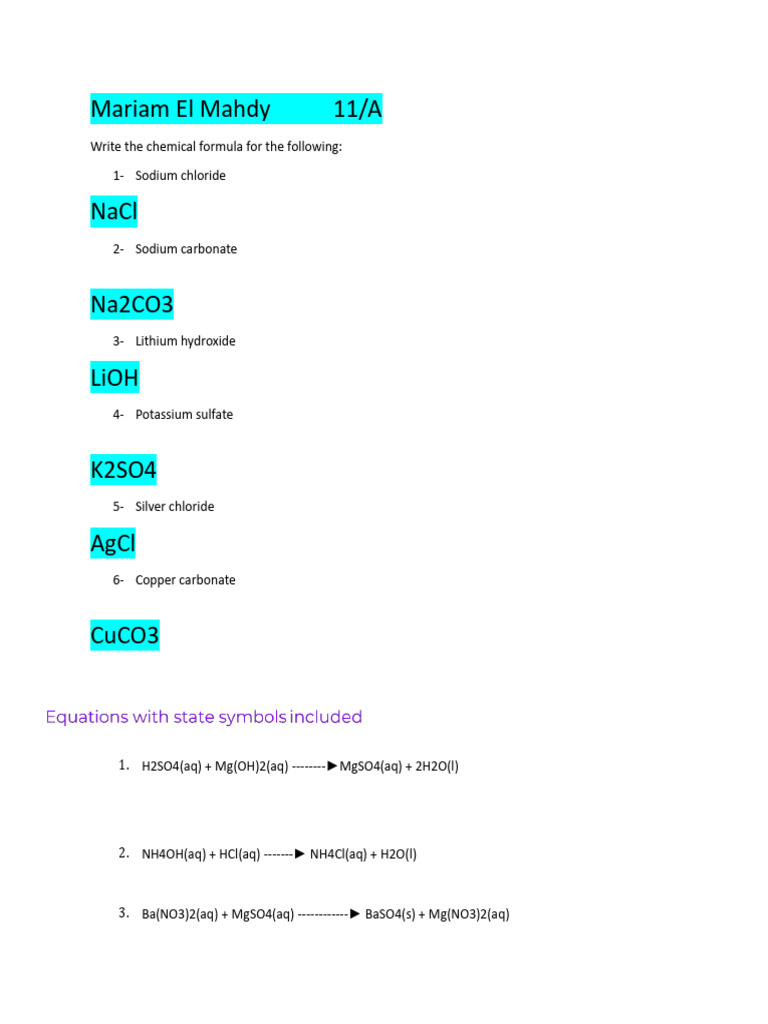Chemisrty Homework | PDF