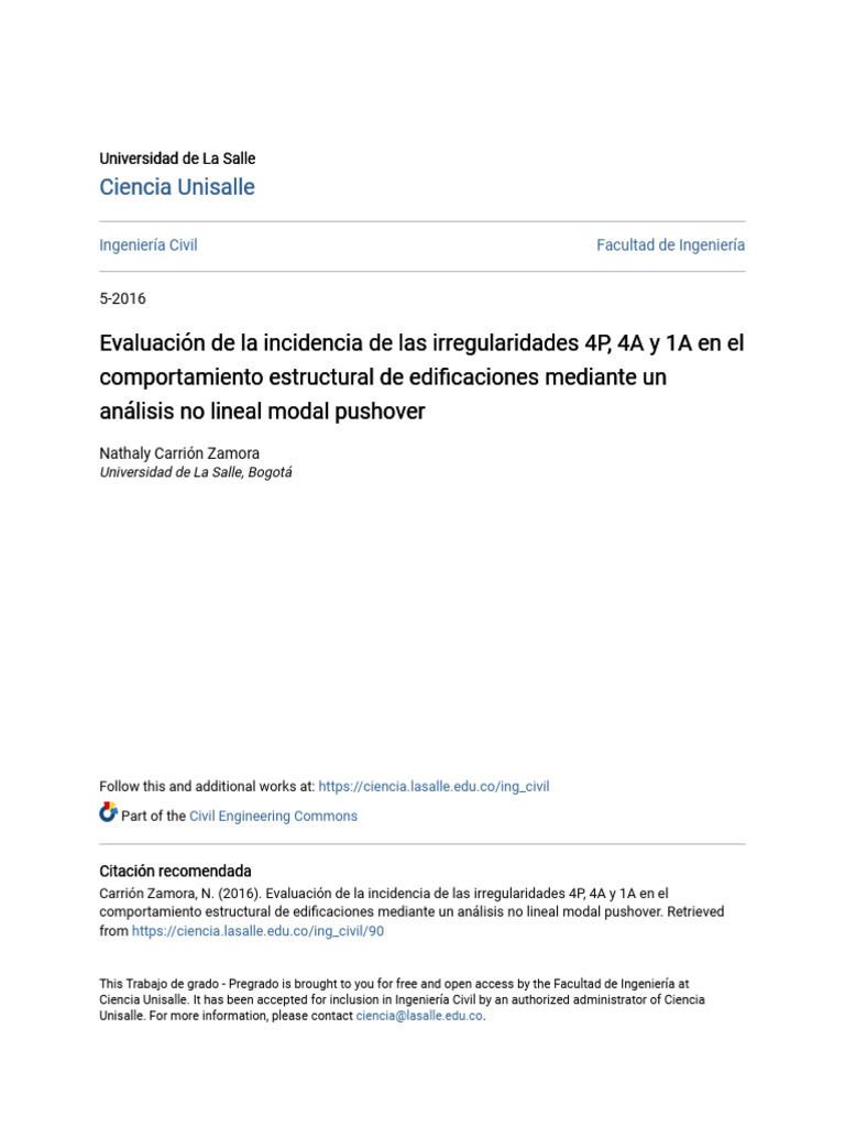 Evaluación de La Incidencia de Las Irregularidades 4P 4A y 1A En | PDF | Rigidez | edificio