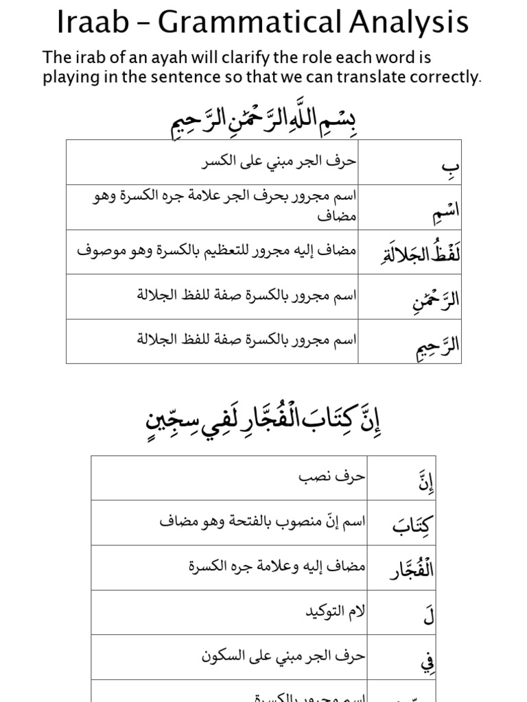 Arabic Grammar: Iraab Insights | PDF