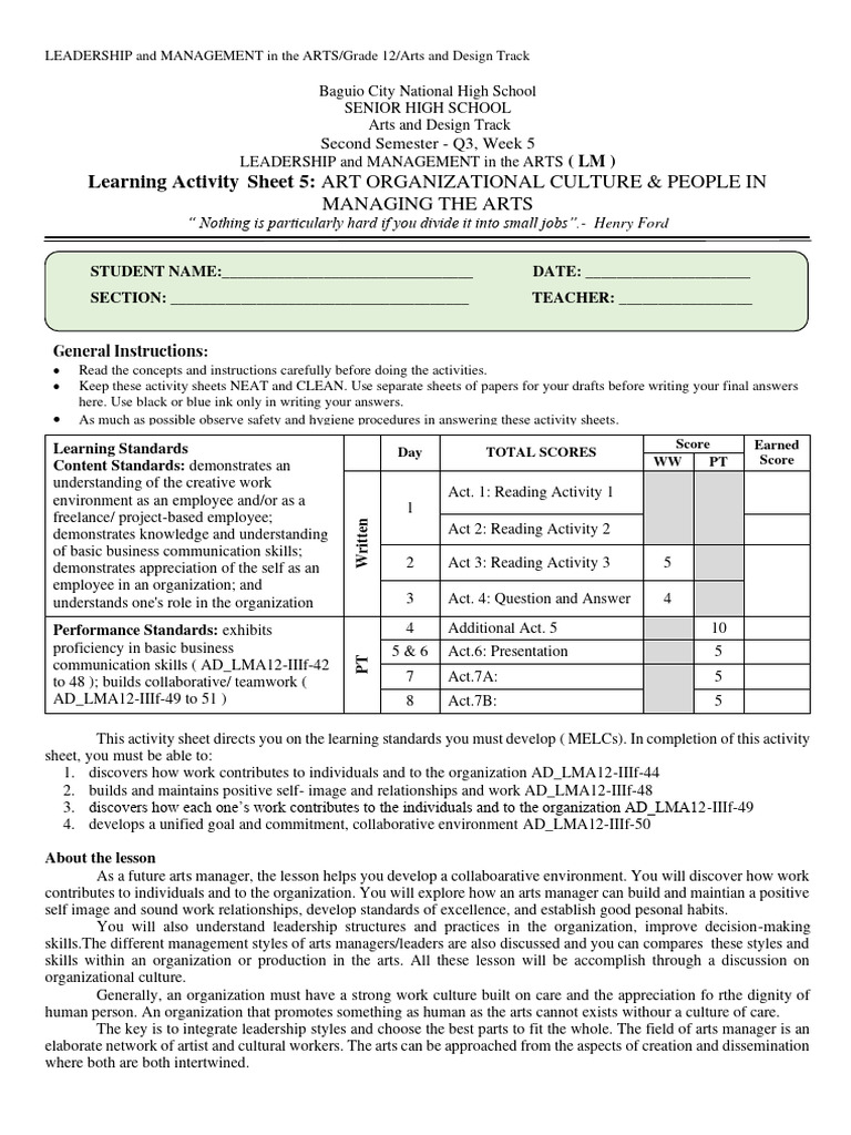 Q3 - W56 - Leadership and Management - Learning Activity Sheet - 5 ...