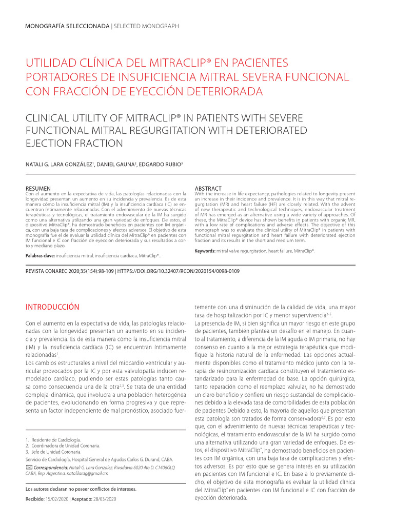 Mitraclip en FEVIr | PDF | Corazón | Especialidades Medicas