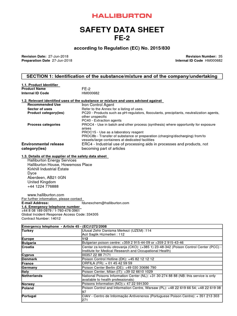 HM000682 Fe2 MTR CLP1 en | PDF | Toxicity | Personal Protective Equipment