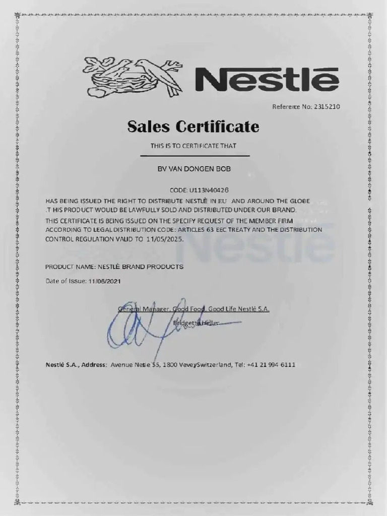 Nestle Authorization | PDF