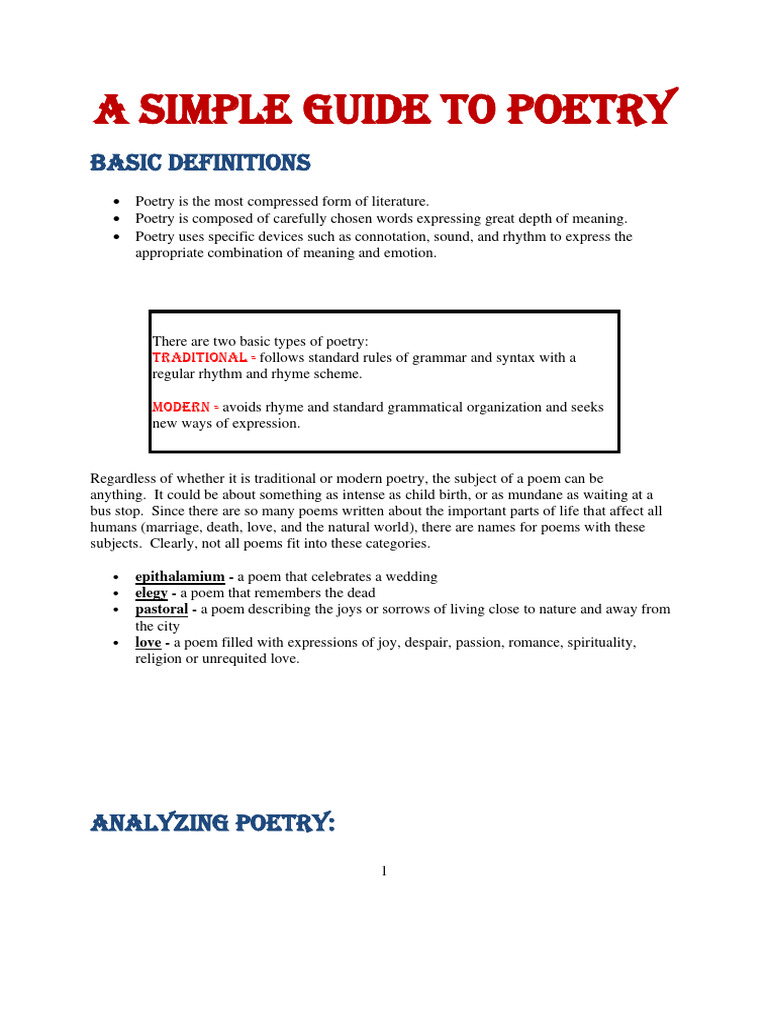 A Simple Guide To Poetry | PDF | Poetry | Rhyme