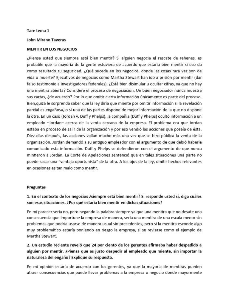 Tare Tema 1 | PDF | Mentira