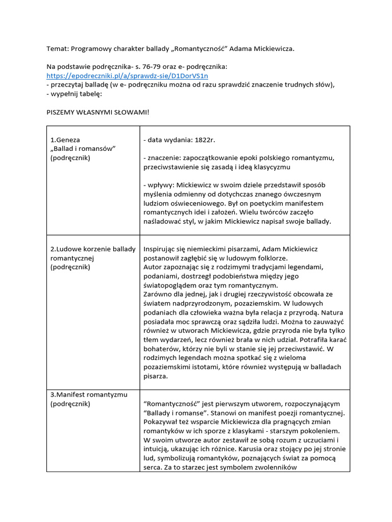 Ballada Romantyczność | PDF