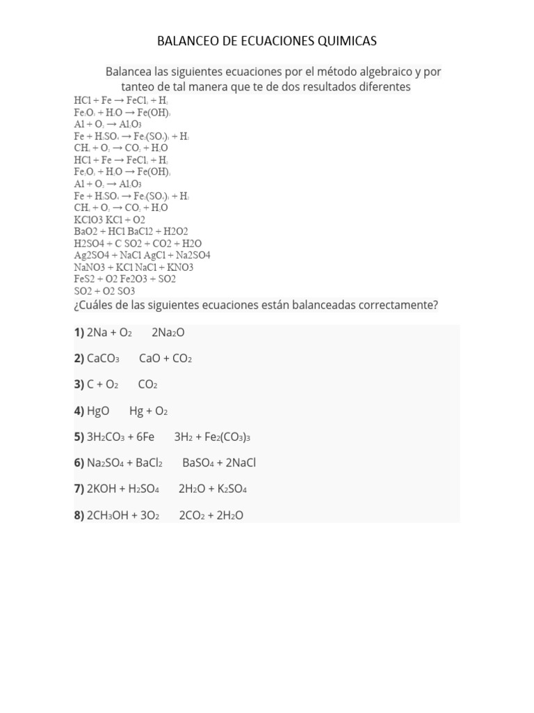Balanceo de Ecuaciones | PDF