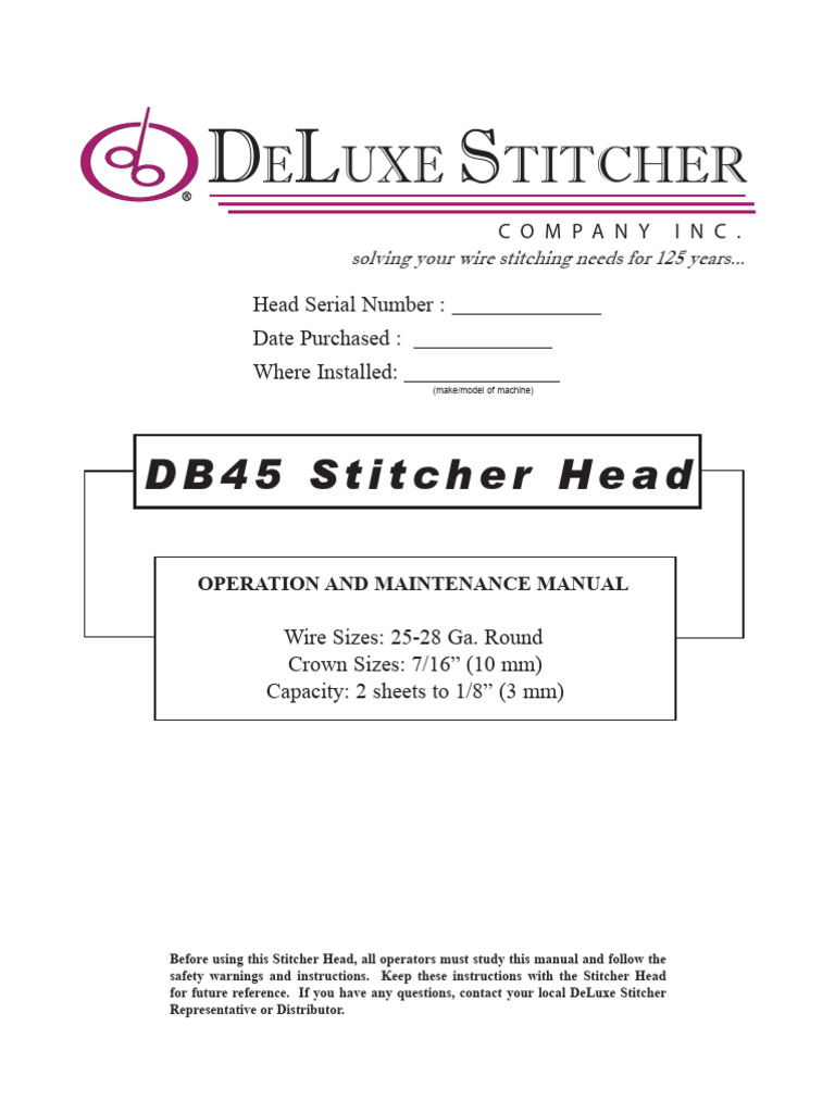 Model DB45 Manual | PDF | Screw | Gear