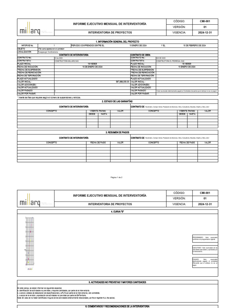 Cmi-019 Informe Ejecutivo Mensual de Interventoría | PDF