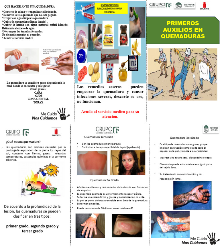 Triptico Primeros Aux - Quemaduras | Descargar gratis PDF | Quemar | Piel