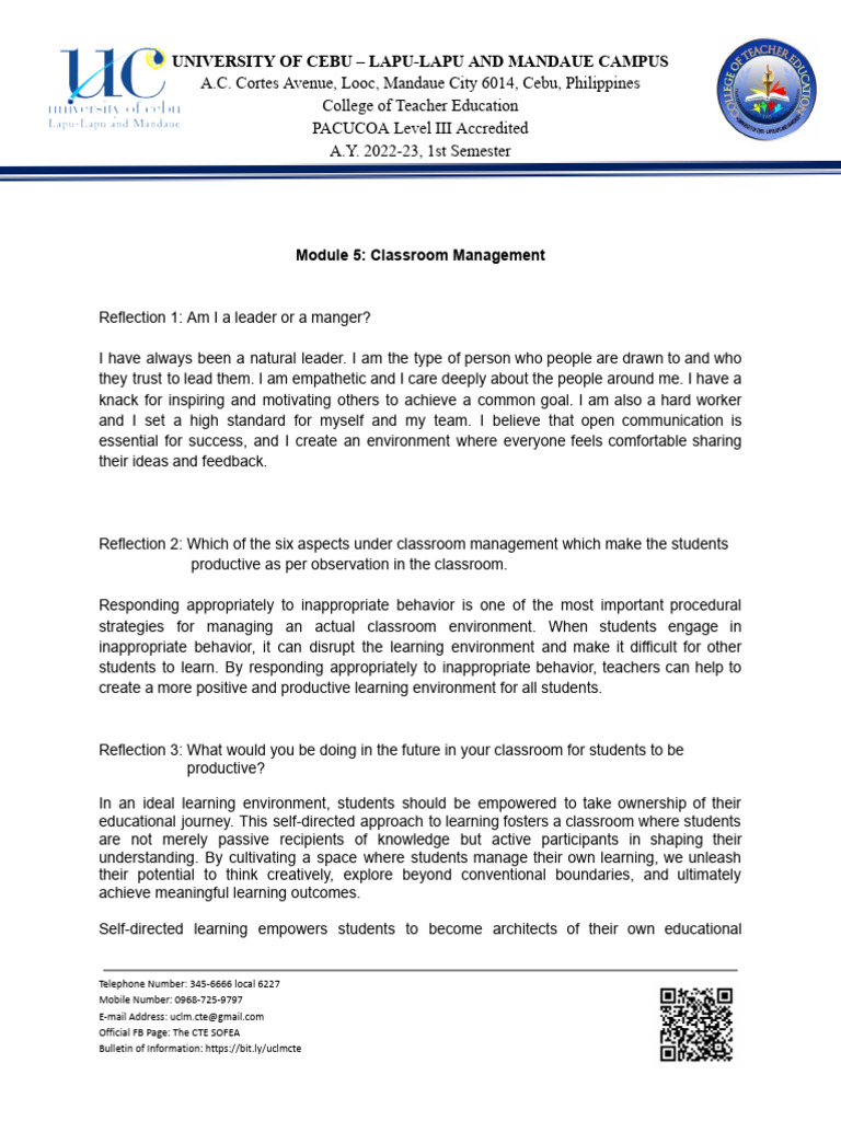 Week 5 Reflection | PDF | Learning | Classroom Management