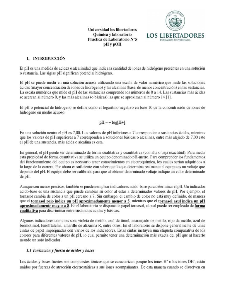 GUIA 5. Práctica de PH y POH FINAL | PDF | Ph | Ácido