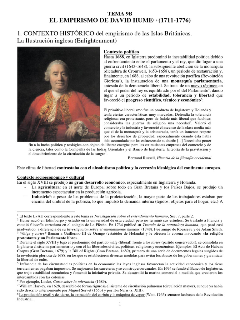 El Empirismo de Hume: Contexto y Filosofía | PDF | David Hume | Empirismo