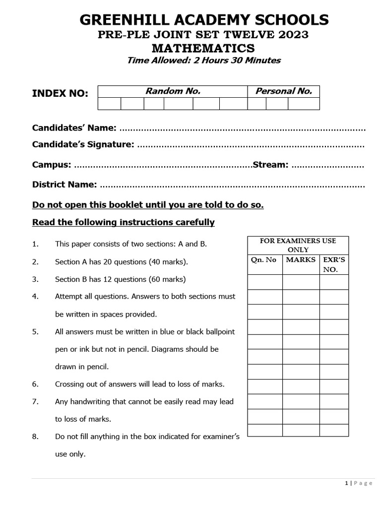 GREENHILL P.7 MTC SET 12 - e-LEARN | PDF | Mathematics