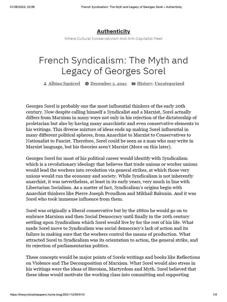 French Syndicalism - The Myth and Legacy of Georges Sorel | PDF ...