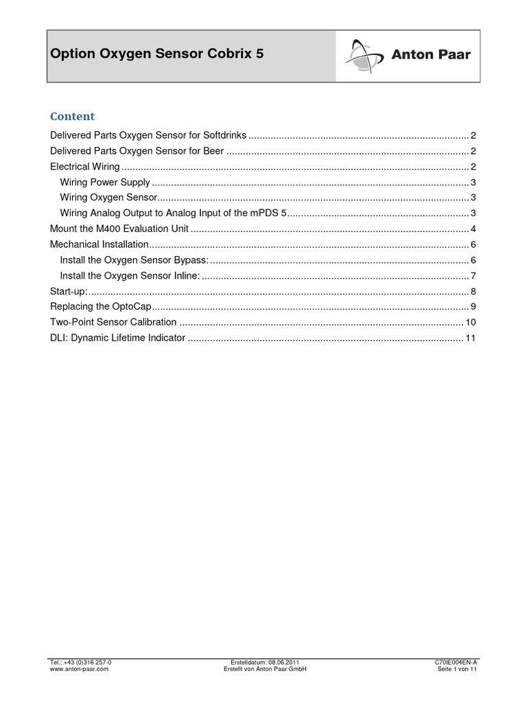Cobrix 5 Option With Oxygen Sensor | PDF | Screw | Calibration