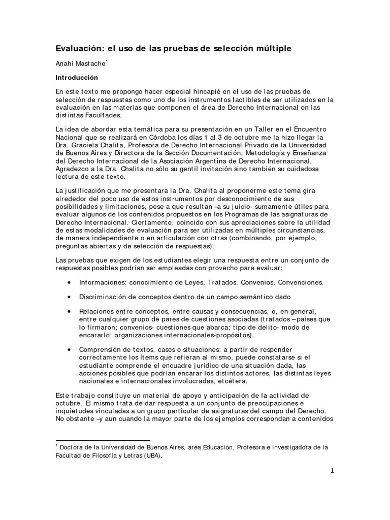 Mastache Evaluacion El Uso de Las Pruebas de Seleccion Multiple | PDF Mastache Evaluacion El Uso de Las Pruebas de Seleccion Multiple | PDF