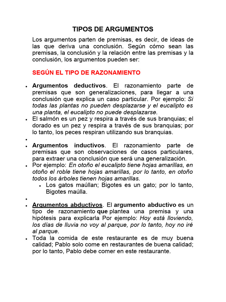 Tipos de Argumentos (1) | PDF | Argumento | Analogía