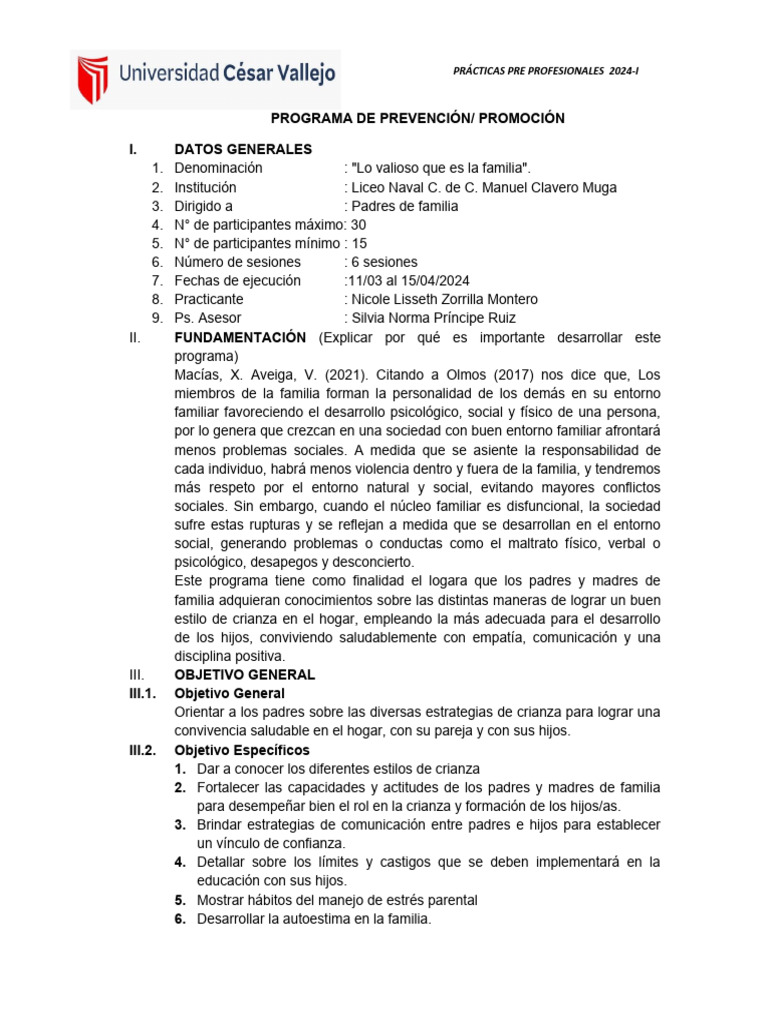 2024 Programa Prevencion-Promocion | PDF | Sicología | Autoestima