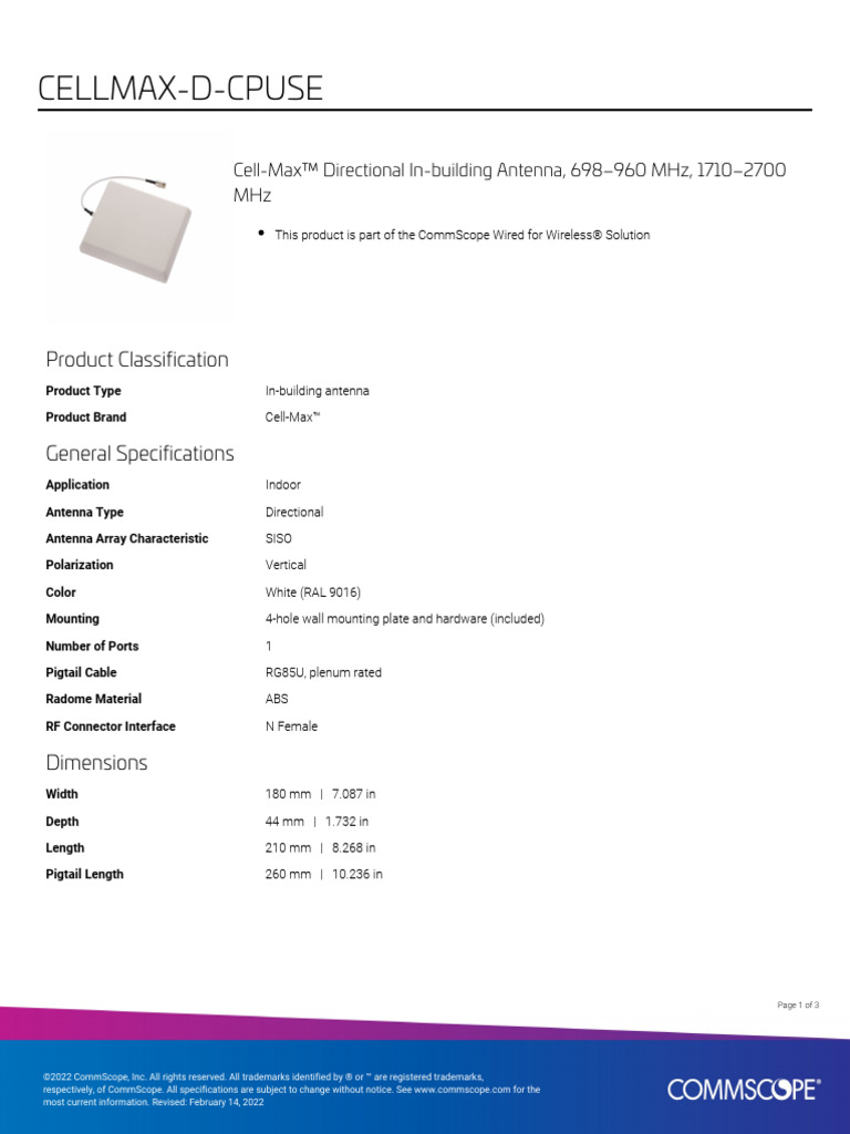CELLMAX-D-CPUSE Product Specifications | PDF | Antenna (Radio ...